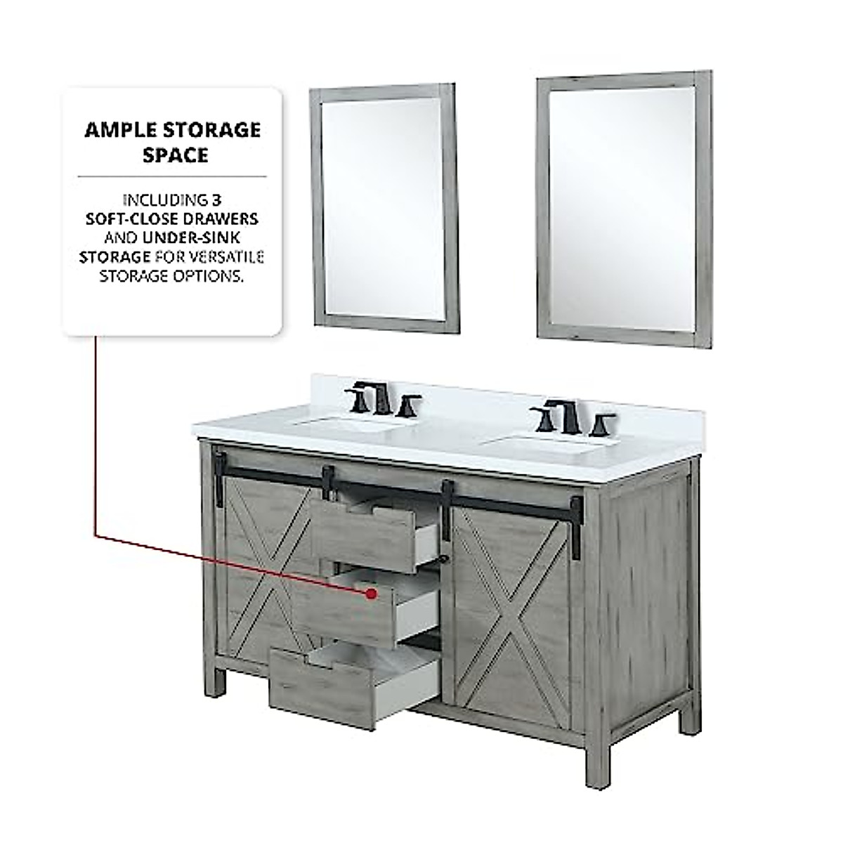 Bell+Modern Ketchum 60 inch Ash Grey Double Bath Vanity and Cultured Marble Countertop
