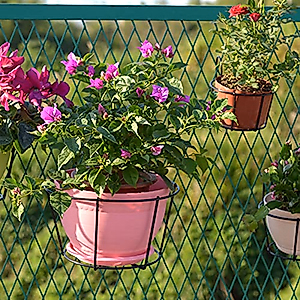 defutay Hanging Railing Planters, 4 Pack Round Flower Pot Holders,Metal Pot Plant Baskets for Balcony,Garden,Indoor & Outdoor(Black,4 PCS)