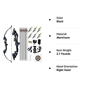 Monleap Archery 51" Takedown Recurve Bow and Arrows Set for Adults Metal Riser Longbow Kit Right Hand Straight Bow for Beginner Hunting Shooting Practice 30 40 50lb (Black 50lb)