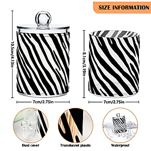 FLildon Zebra Print Black & White Qtip Holder Dispenser, Bathroom Organizer and Storage Containers, 2 Pack Clear Plastic Apothecary Jars with Lids for Cotton Ball, Cotton Swab, Floss