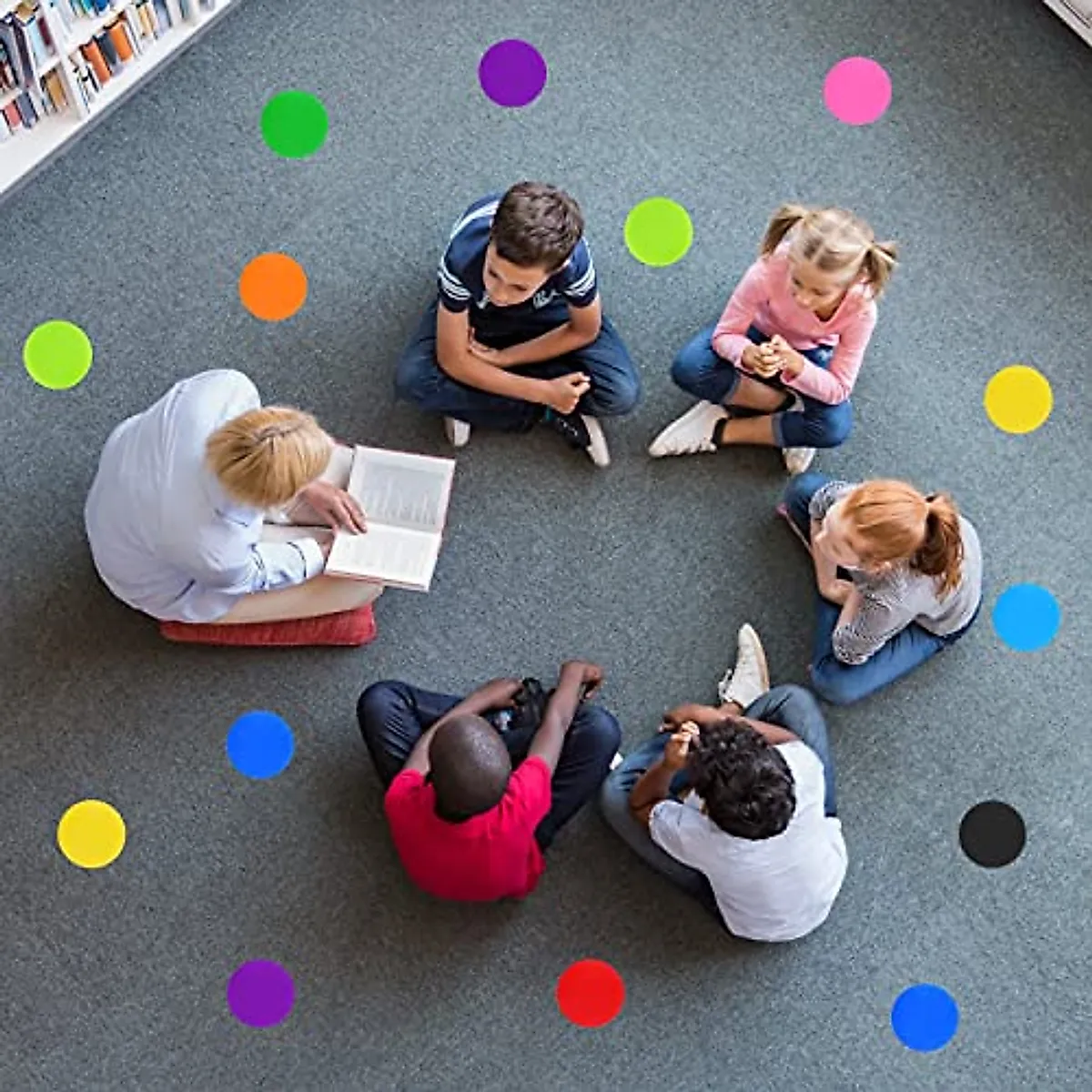 IKAYAS 100 Pcs Carpet Spots Markers Carpet Circles Carpet Dots Markers for Kids Preshool Classroom Social Distancing, Carpet Floor Dots Carpet Markers for Classroom Decoration
