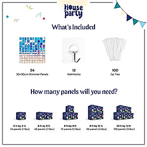 HOUSE OF PARTY Rainbow Blue Shimmer Wall Backdrop - 24 Pcs Square Sequin Wall Panels Shimmer Backdrop, Wall Decor for Birthday Decorations, Wedding & Bachelorette Party