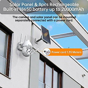 Entrustio Solar Security Cameras Wireless Outdoor,20000mAh Battery Powered Camera,2.4G WiFi Surveillance Home Camera with Phone APP,IP66 Waterproof,Color Night Vision,2-Way Talk