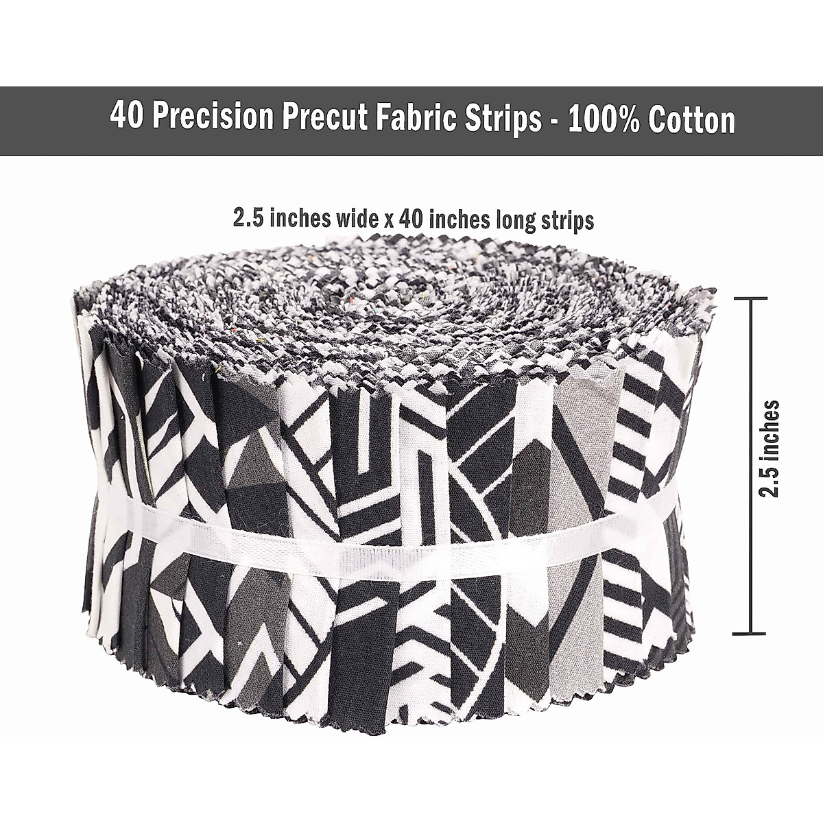 Soimoi 40Pcs Geometric Print Cotton Precut Fabrics for Quilting Craft Strips 2.5 inches Jelly Roll - White & Black