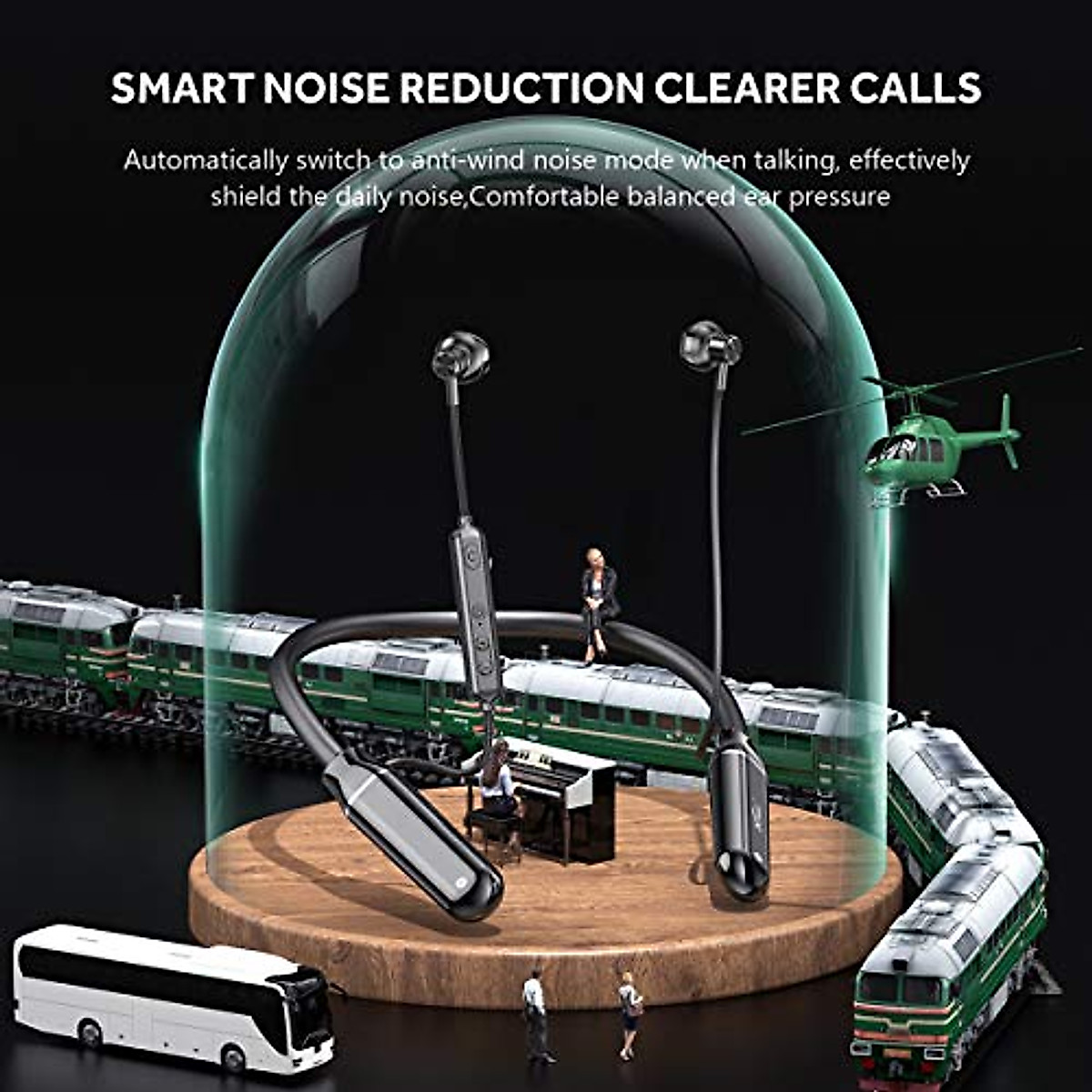 Bluetooth Headphones Neckband,100 Hours Long Battery Life,Built-in Noise Cancelling Microphone,Wireless Neckband Headset for Sports Behind Neck Headphones Stereo for Android Waterproof Neck Headset