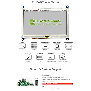 waveshare Raspberry Pi 800X480 5inch HDMI LCD G Resistive Touch Screen LCD HDMI Interface Supports Multi Mini-PCs and Multi Systems Raspberry Pi Banana Pi