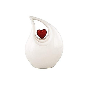 Cremation Urn Heart of Love Urn for Human Ashes – Cremation Urn for Funeral, Columbarium or Home, Cremation Urns for Human Ashes.220cubic inch- with Velvet Bag. (White Red Heart Large)