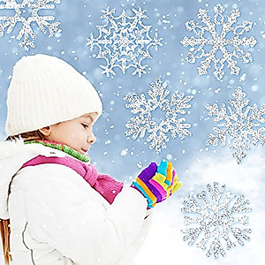 Snowflake Cutouts Decorations, Winter Christmas Snowflake Paper Cutouts with Glue Point Dots for Bulletin Board Frozen Party Home Class Office Decor Accessories (Silver, 45 Pieces)