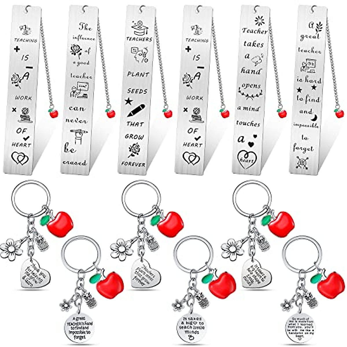 Hinly 12 Pcs Teacher Keychain and Bookmark Teacher Appreciation Gift Set for Women Men 6 Teacher Keychain and 6 Teacher Bookmark, End of Year Thank You Gifts for Teacher