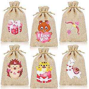CCINEE 36PCS Valentine's Day Burlap Bags, 4"x6" Heart Love Shaped Drawstring Gift Bags Candy Pouches Linen Pockets for Valentine's Day Wedding Birthdays Party Favor Gift Bags