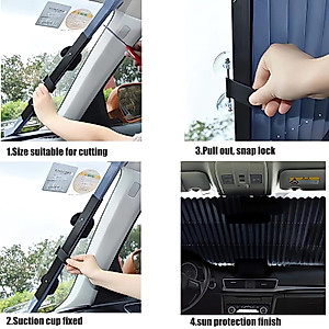 Naitmsad Retractable Windshield Sunshade, Black, Fabric, Roll Up, Extra Large (46cm/18.1in), Car Compatible