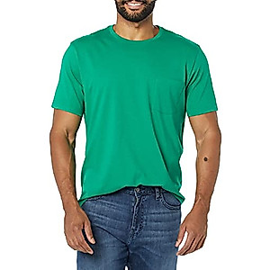 Amazon Essentials Men's T-Shirts, Short-Sleeve Crewneck Pocket, Cotton, 2-Pack, Large, Navy/Green