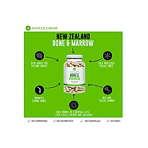 Antler Farms - 100% Pure New Zealand Bone & Marrow, 180 Capsules, 750mg - Grass Fed, Pasture Raised Whole Bone Extract, Cold Processed, Healthy Essential Fats, Stem Cells, Collagen, Calcium