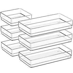 SMARTAKE 6 PCS Clear Plastic Drawer Organizers Set, Large Size Non-Slip Desk Drawer Organizer, 2-Size Versatile Bathroom and Vanity Drawer Organizer Trays for Makeup, Bedroom, Office, Kitchen Utensils