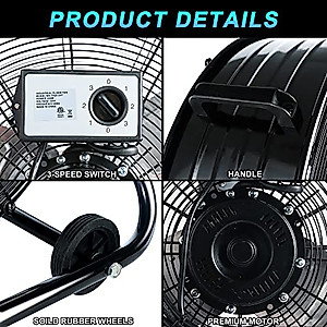 WARMLREC Industrial Fan 24 Inch Heavy Duty Drum 3 Speed 8100 CFM Air Circulation High Velocity Fan For Warehouse, Workshop, Factory, Commercial, Residential and Greenhouse Black