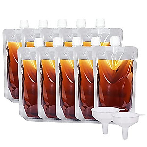 Keon Plastic Flasks - Concealable and Reusable Drink Bags, Leak-Proof, BPA-Free for Travel, Outdoor Sports, Concerts, Events (8OZ - 10PCS + 2 Funnels)