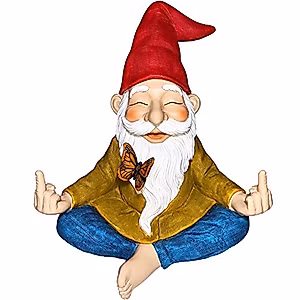 Mood Lab Garden Gnome - Zen Gnome Statue - 9.25 Inch Tall Lawn Gnome Figurine - for Outdoor or House Decor
