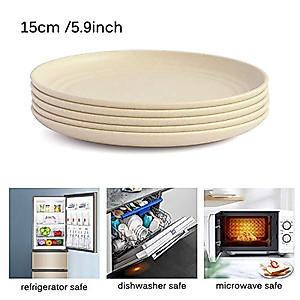 JUCOXO Small Plate Wheat Straw Plates - 5 Pack 5.9" Unbreakable Microwave Safe Plates, Reusable Plastic Plates for Snack Appetizer