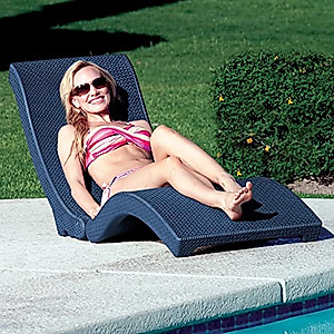 Pool Mate Luxury Swimming Pool Patio Chaise Lounge Chair, Rattan, Blue