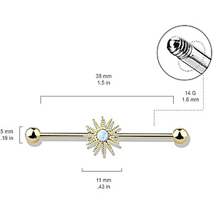 Covet Jewelry Opal Center Sunburst 316L Surgical Steel Industrial Barbell (Rose Gold/Opal White)