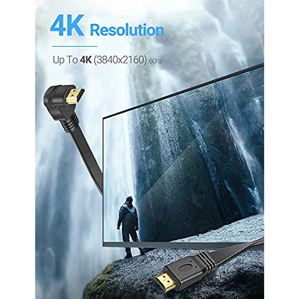 URWOOW Flat Slim High Speed HDMI Male to Male Extension Cable 270 Degree Right Angle (1 Feet) Adapter Converter Cable