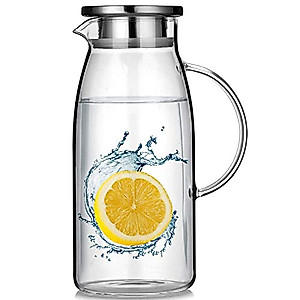 Artcome 60 Ounces Glass Iced Tea Pitcher with Stainless Steel Strainer Lid, Hot/Cold Water Jug, Juice Beverage Carafe