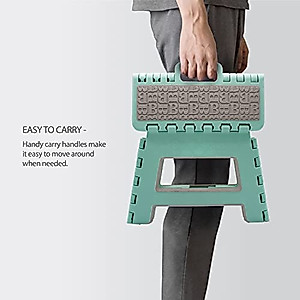 Brookstone BKH1101 9” Folding Step Stool, Non-Slip Textured Grip Surface, Foldable Space Saving Design, Carrying Handle, Holds Up to 300 Pounds, Mint