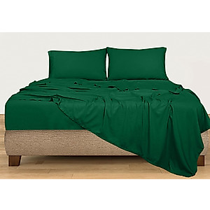 ROYALE LINENS 300 Thread Count 100% Long Staple Combed Cotton Sheet Set - 4 Piece Bed Sheet 1 Fitted Sheet, 1 Flat Sheet, 2 Pillowcase - Breathable Cool & Crisp Percale Sheet Set (Queen, Hunter Green)