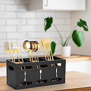 3 Compartment Wooden Kitchen Utensil Holder Organizer with 2 Adjustable Dividers,Silverware Organizer Farmhouse Utensil Caddy Crock for Counter Decor,Wall Mounted Kitchen Organizer and Storage Cutlery