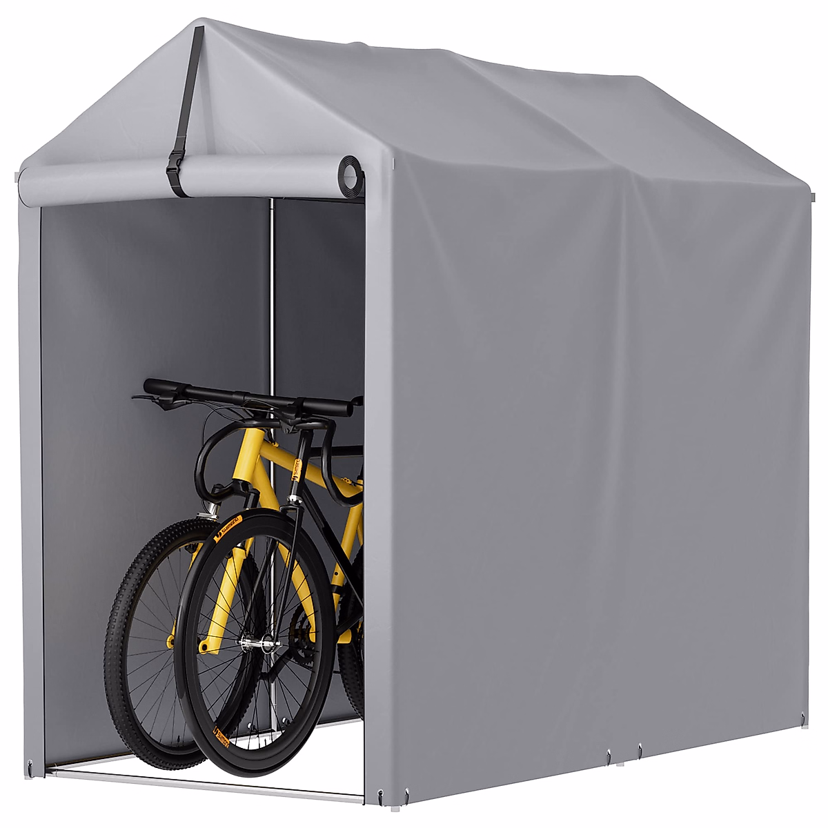 Greesum Outdoor Storage Shed 3 x 6 ft Canopy Portable Shelter Heavy Duty Carport with Roll-up Zipper Door for Bike, Motorcycle, Garden Storage, Waterproof and UV Resistant, Silver