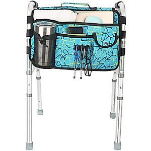 Double Sided Walker Bag, Walker Organizer Pouch Tote for Rollator and Folding Walker (Plaidblue)