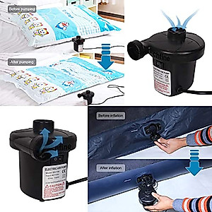 Electric Air Pump, Portable Air Pump Quick-Fill Inflator Deflator with 3in1 Nozzle Adapter for Air Mattresses Airbeds Boats Swimming Ring Inflatable Pool Raft(AC 110V/DC 12V)