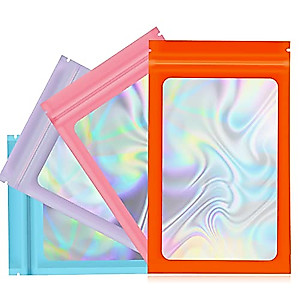 ODDIER 4.13"x6" Food Storage Bags 100 Packs Set of 4 Colors Resealable Mylar Bags for Packaging, Each Color 25pcs Slider Seal Technology Storage Bags Grip Food Containers Organization ,Holographic Bags for Party Favor Food Storage