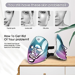 YUESUO LED Face Mask Light Therapy, Anti Aging Device 7 Color Spa Facial Mask for Skin Rejuvenation Acne Treatment