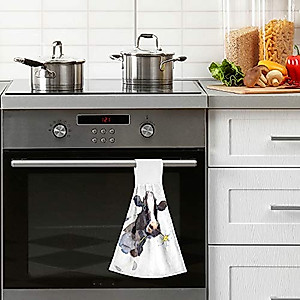 Vnurnrn Vintage Cow Daisy Flower Farm Animal Hanging Tie Towels Absorbent Hand Towel with Hook & Loop for Kitchen Bathroom 2 Pieces