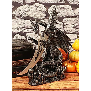 Ebros 13"Tall Large Dreamwork Fantasy Bahamut Elder Dragon Statue With Fire Dagger Blunt Knife As Letter Opener Or Decorative Dagger