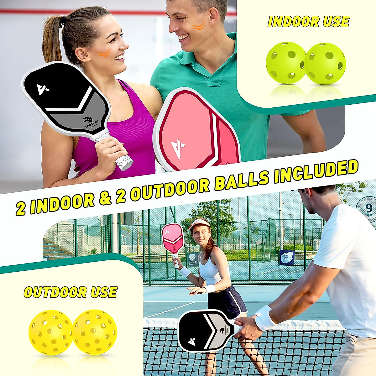 Pickleball Paddles Set of 2, USAPA Approved Lightweight Fiberglass Pickleball Set with 4 Pickleballs, 1 Pickleball Sling Bag, 2 Cooling Towels, Pickleball Gifts for Women Men Beginners & Professional