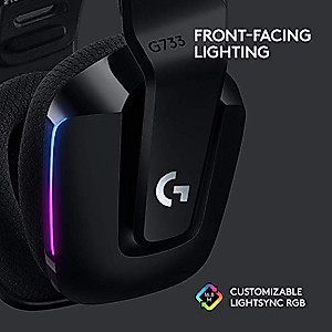 Logitech G733 Lightspeed Wireless Gaming Headset with Suspension Headband, LIGHTSYNC RGB, Blue VO!CE mic Technology and PRO-G Audio Drivers - Black (Renewed)
