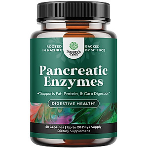 Pancreatin Digestive Enzymes for Digestive Health - Pancreatic Enzymes for Humans with Fat Carb and Protein Digestive Enzymes for Women and Men - Protease Amylase & Lipase Enzymes for Digestion - 60ct