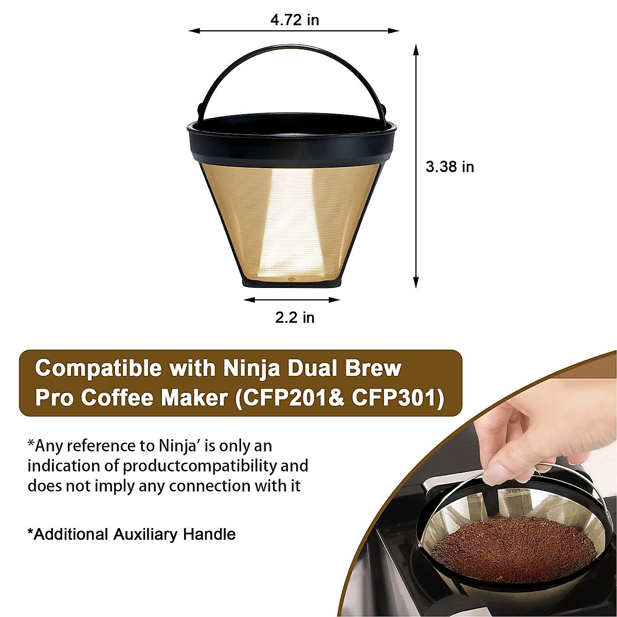 Reusable Coffee Filter for Ninja Dual Brew Coffee Maker,2 Pcs Reusable K cups Coffee Pods and 1 pcs Coffee Maker Filter #4 Compatible with Ninja CFP301 CFP201 CFP400 Coffee
