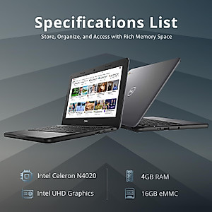 Dell Chromebook 11 3100 Rugged Chromebook, 11.6" HD Anti-Glare Screen, Intel Celeron N4020, 4GB LPDDR4 RAM, 16GB eMMC Storage, Spill-Resistant Keyboard, HD Webcam, WiFi 5, Black, Chrome OS