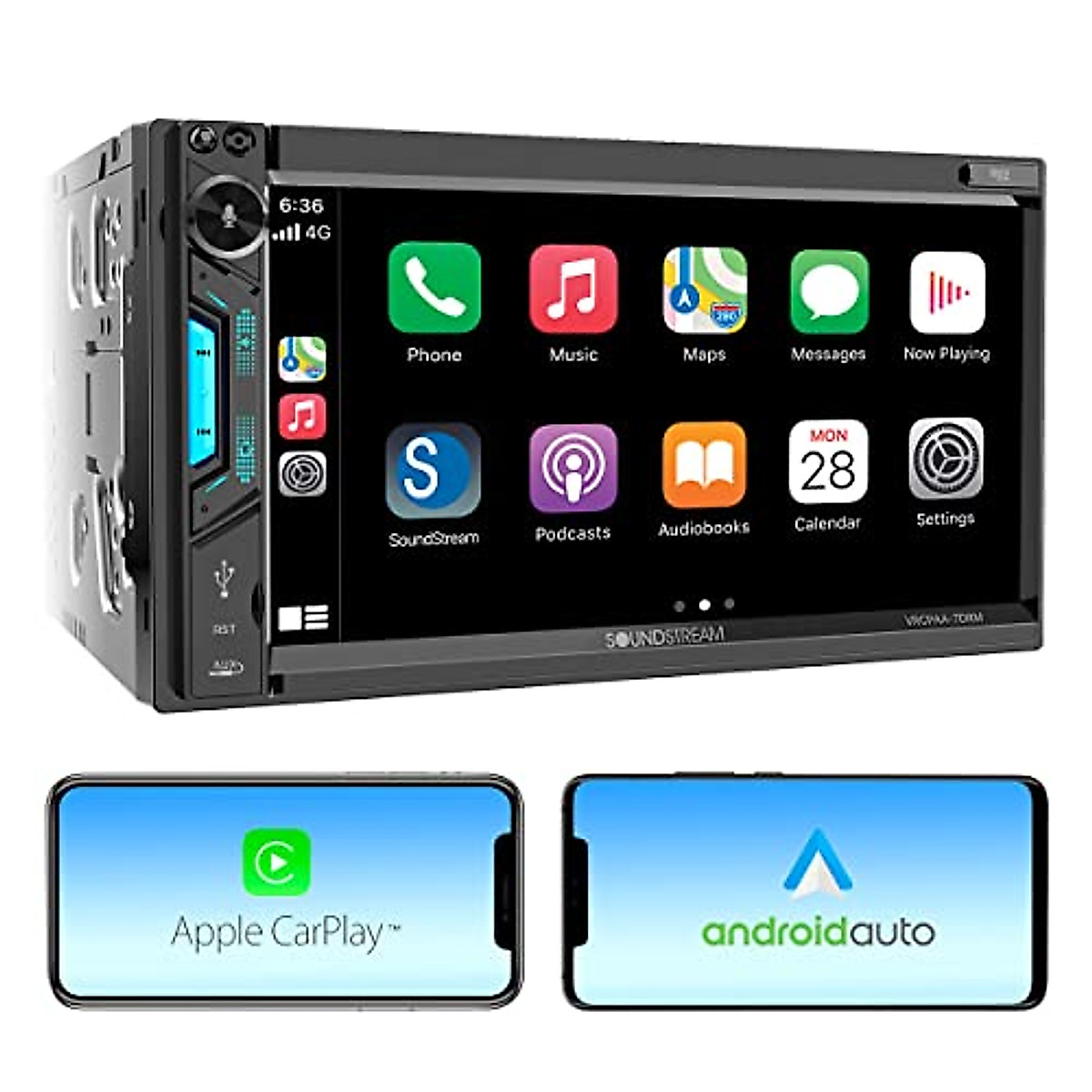 SOUNDSTREAM 7 inch Double Din Car Stereo HD Touchscreen Apple Carplay, Android Auto Bluetooth Multimedia Radio, Car Play Mirror Link Car Audio Receiver with Backup Camera, USB SD AUX MP3 MP4 Media