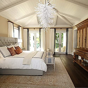 Alioth White Crystal Chandelier, Blown Glass Chandelier Light Fixture for Bedroom, Hallway, Bar, Kitchen, Bathroom 40" x 54"