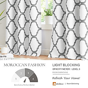 Melodieux Moroccan Fashion Thermal Insulated Room Darkening Blackout Grommet Curtains for Living Room, 42 by 84 Inch, Off White/Grey (2 Panels)