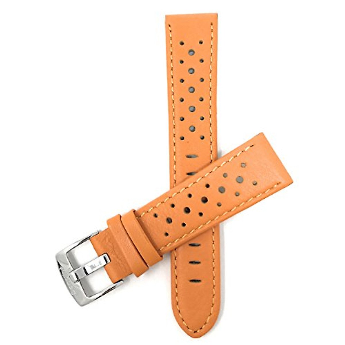 Bandini Mens Leather Rally Strap - Breathable Perforated Racing Watch Band - Replacement Racer Rally Band for Classic and Smart Watch - Orange 22mm Watch Band