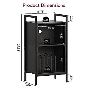 Yusong 3 Tier End Table, Tall Side Table With Storage Cabinets, Bedside Table Nightstand Small Bookcase for Small Space in Living Room, Bedroom, Office, Oak Black