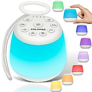CALMPER Portable Sound Machine with Light and Timer - 21 Sounds, 8 Colors Dimmable Light, Long Lasting Battery - Adult & Baby White Noise Machine for Sleeping 2 Year Warranty