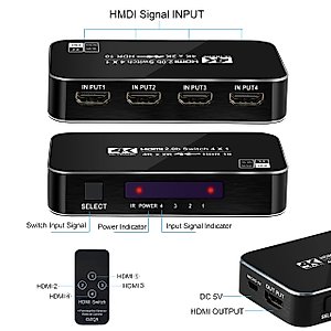 FERRISA 4K 60Hz 4x1 HDMI Switch, 4 Port Auto HDMI Switch Box with IR Remote,Support HDCP 2.2 4Kx2K 3D 1080P,4 in 1 Out HDMI Switch Switcher Selector for Xbox360/PS3/Roku/to TV Projector
