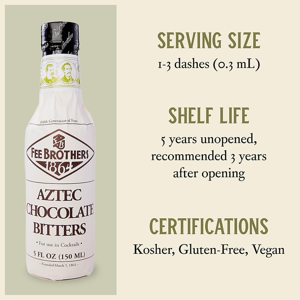Fee Brothers Aztec Chocolate Cocktail Bitters - Aromatic Cocktail Mixer & Concentrated Flavoring, Gluten Free, Vegan-Friendly, 5 fl oz
