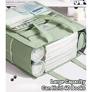 SIORTIO Canvas Tote Bag Cute Panda Print Multipocket Handbag with Compartments + 5 Pens (1-Green)